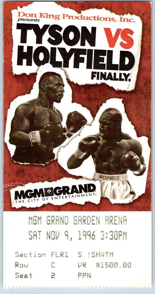 1996 Mike Tyson vs Evander Holyfield Boxing Ticket Stub MGM Grand ...