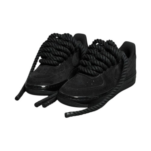 Custom Nike Force 1 Black Suede - Triple Black Ropes Lace AF1 - Hand ...