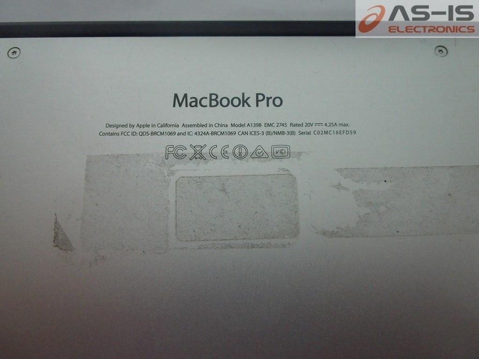 *AS-IS* Apple MacBook Pro A1398 (Late 2013) Core i7-4960HQ 2.6GHz 16GB ...