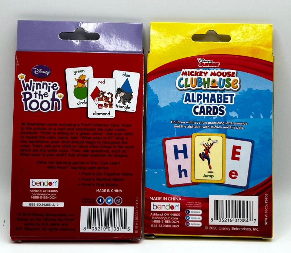 2 Packs Disney Mickey Mouse Winnie the Pooh Flash Cards Alphabet Color ...