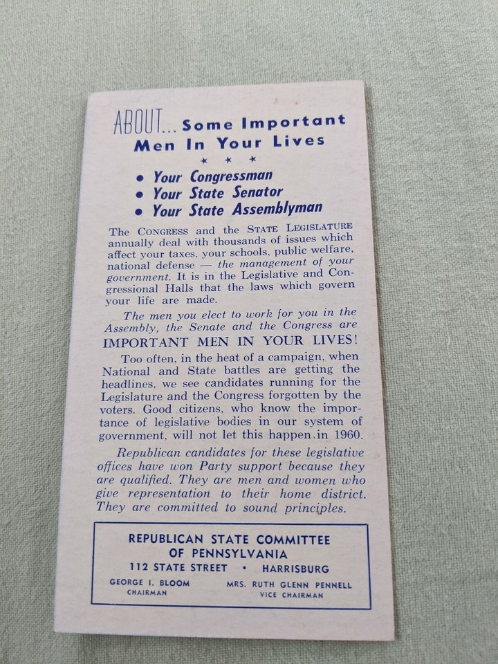 1960 Richard Nixon Pennsylvania GOP Sample.Ballot Card | eBay