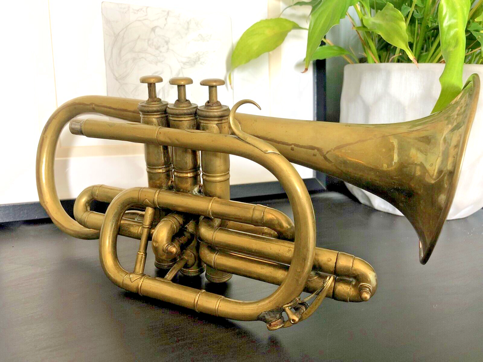 VINTAGE F.BESSON LONDON - BRASS CORNET IN THE ORIGINAL WOODEN HARD CASE ...