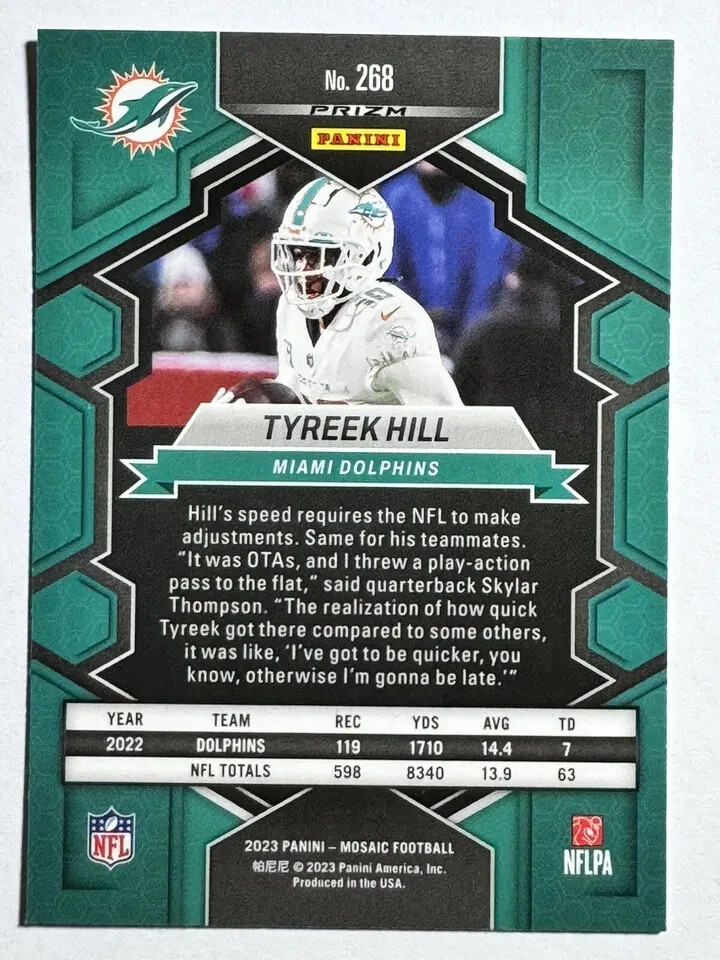 TYREEK HILL Miami Dolphins 2023 Mosaic REACTIVE YELLOW PRIZM PARALLEL ...