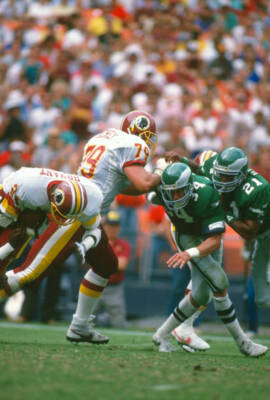 Jim Lachey Washington Redskins blocks Terry Hoage and Eric A Football ...