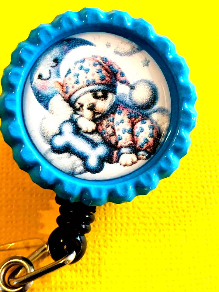 Sleeping Baby Dog on a Moon 1 Id badge holder retractable alligator ...