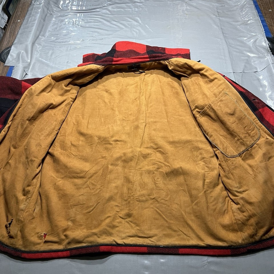 Vintage Johnson Woolen Mills Red Plaid Hunting Mackinaw Jacket Hooded ...