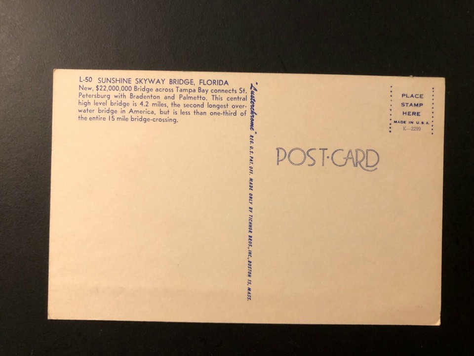 Old Vintage "SUNSHINE SKYWAY BRIDGE-FLORIDA." Postcard Made in USA | eBay