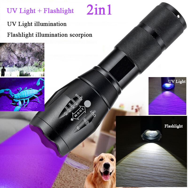 5500000LM 2-Modes LED Torch UV Ultra Violet Flashlight Blacklight ...