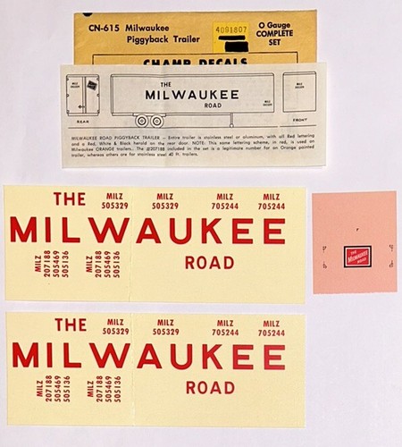 CHAMP O SCALE DECAL-MILWAUKEE ROAD/MILW PIGGYBACK TRAILER - #CN-615 | eBay