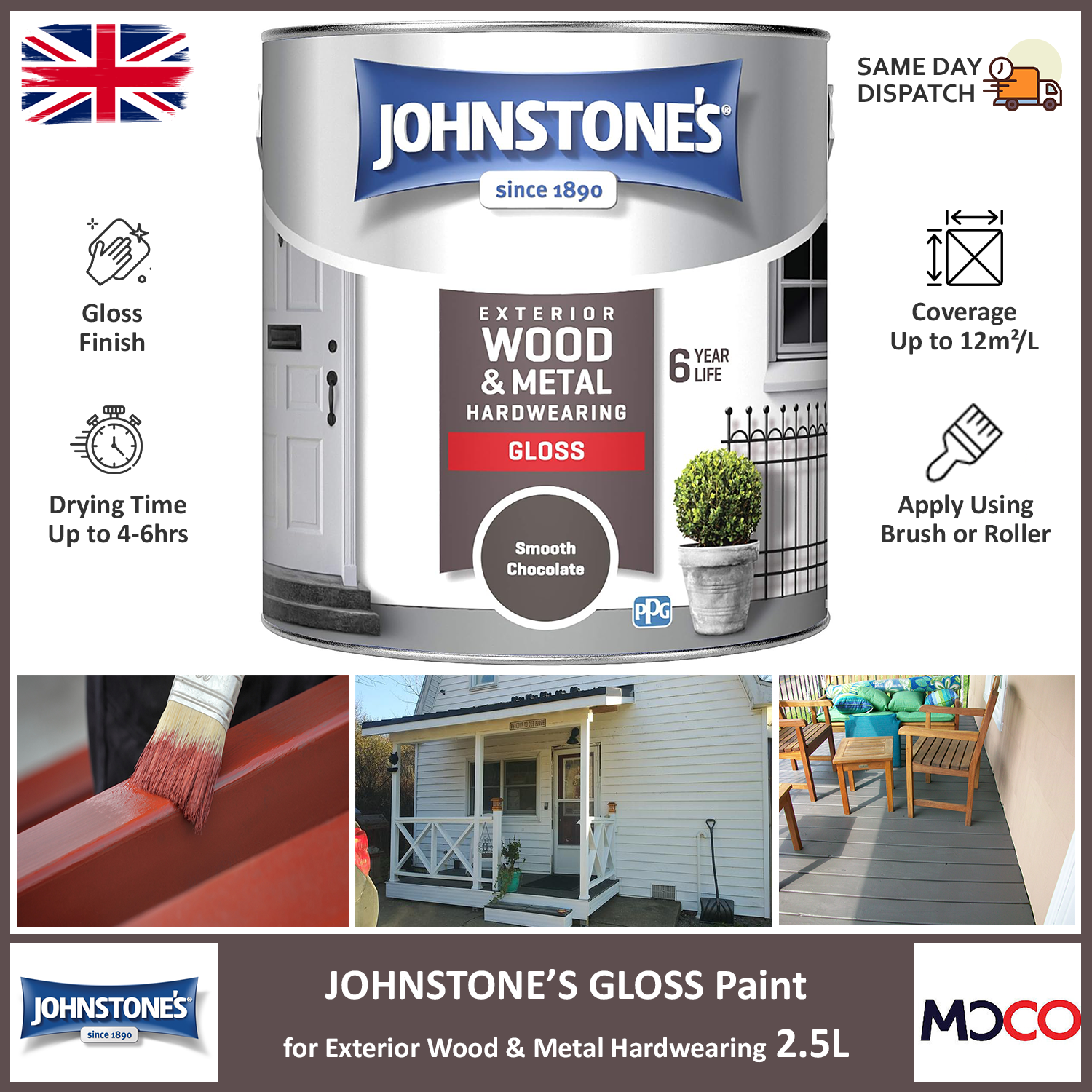 Johnstones Moher Slate Grey Exterior Wood & Metal Gloss Exterior Paint ...