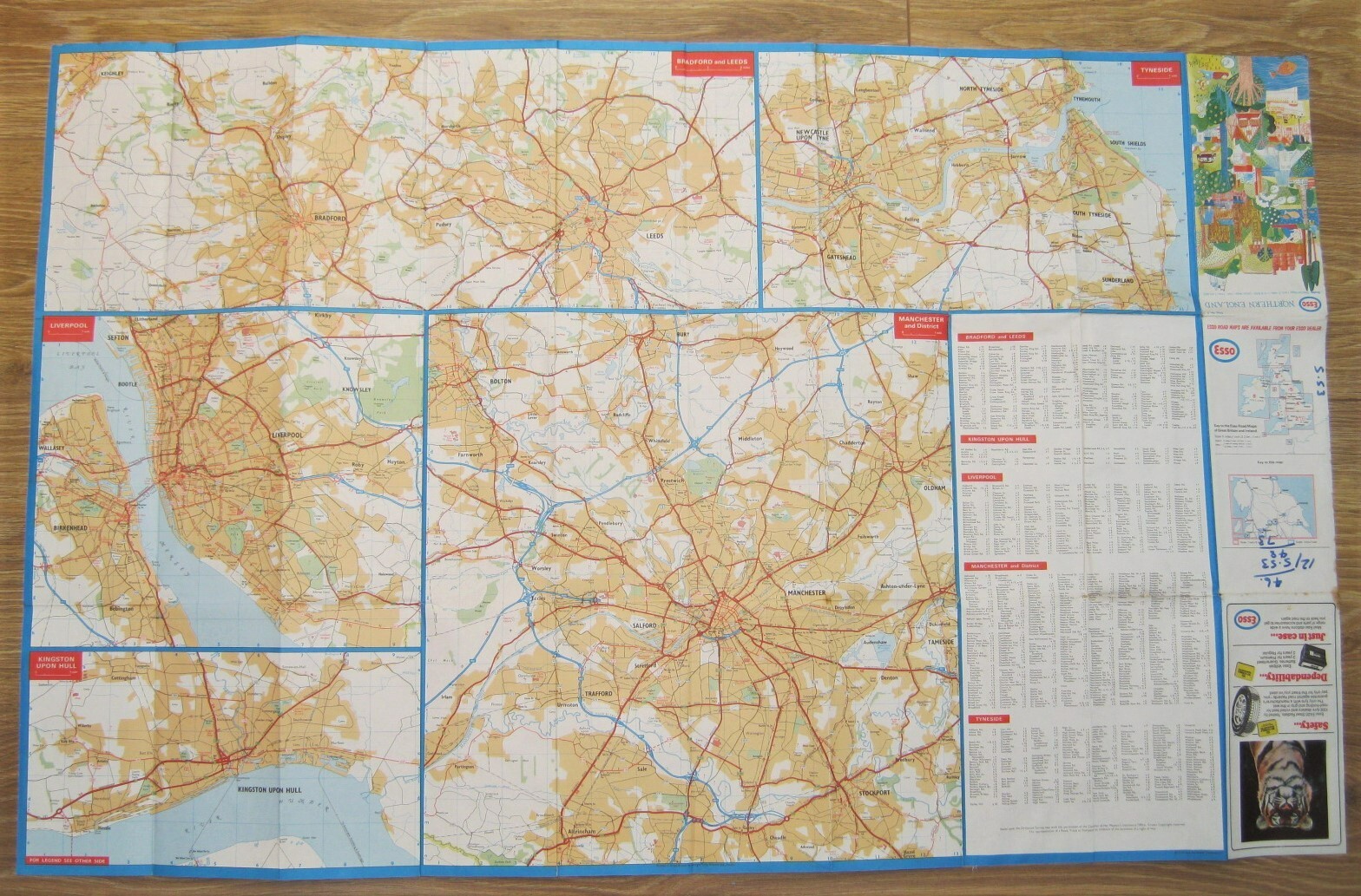 Esso Road Map Northern England No 5 1978 Double Sided Sheet Map 1 inch ...