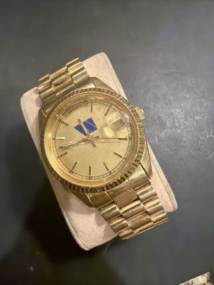 Z08 Vintage Sweda Quartz Watch Mens GoldTone Fluted Bezel Date Untested ...