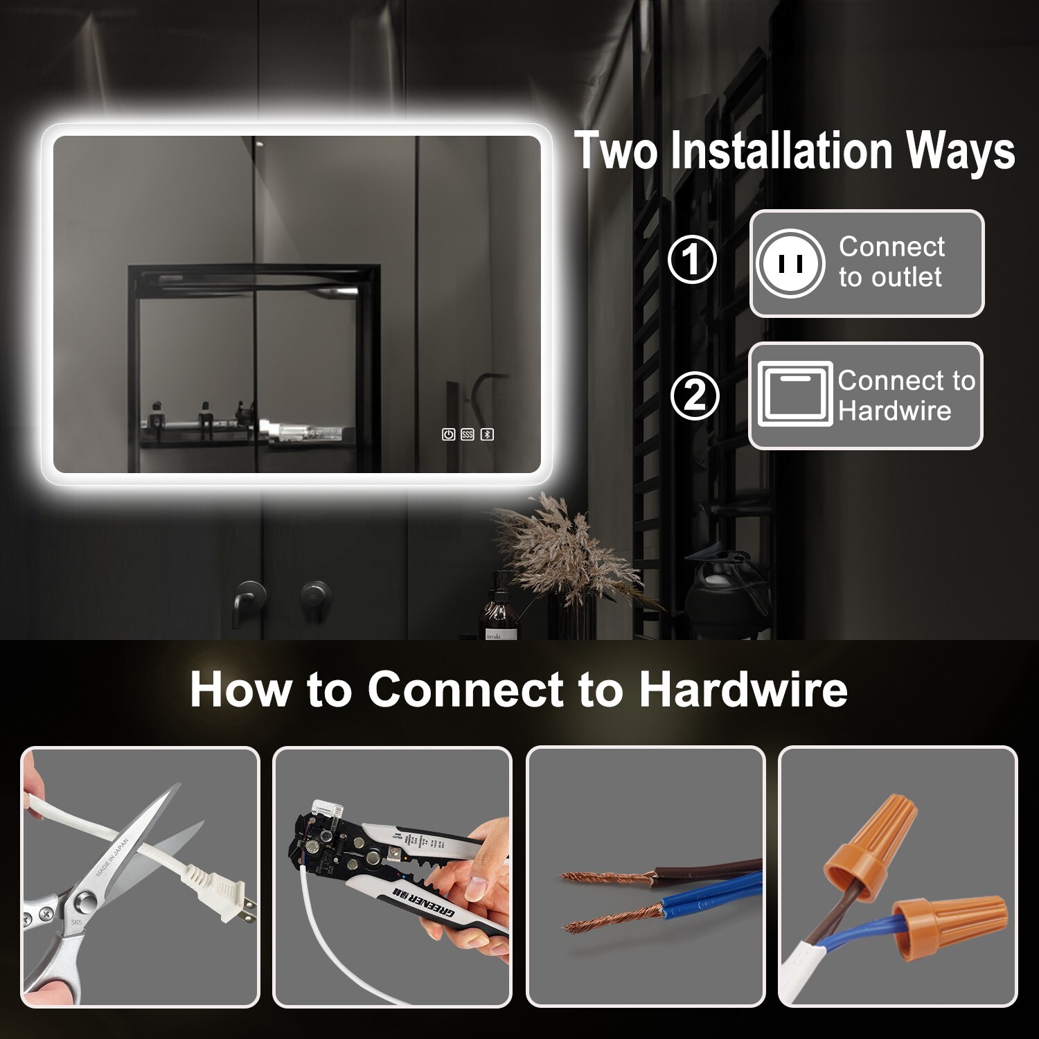 LED Ligthted Bathroom Mirror Vanity Makeup Anti-Fog Dimmable Large ...