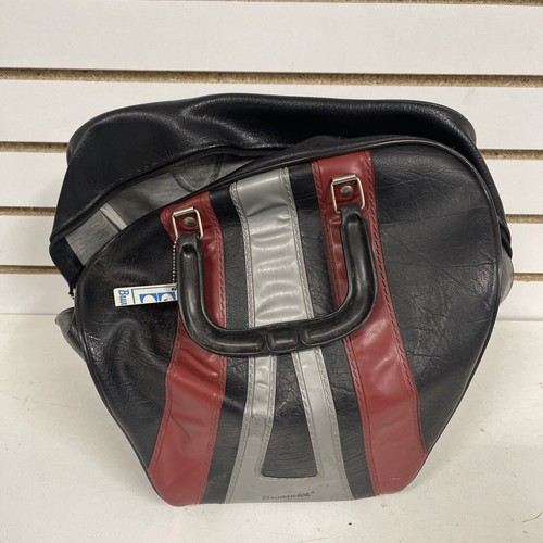VTG Brunswick Leather Bowling Ball Bag Black W/ Red & Grey Stripes ...