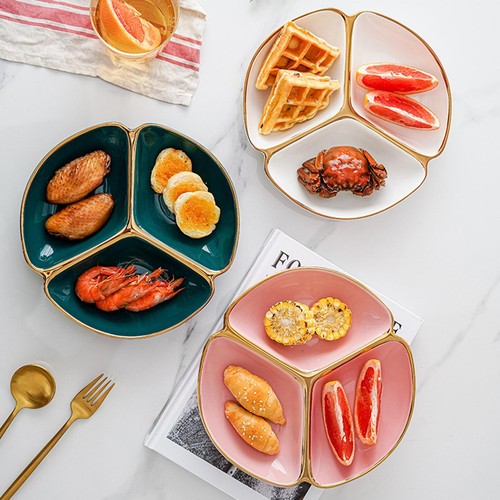 Divided Plate Compartment Plate Round Food Plate Container Three-grid ...