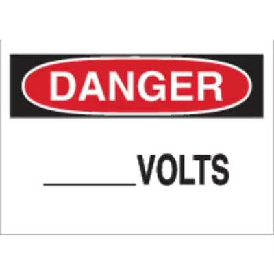 BRADY 43142 Danger Sign, 10X14", R and BK/WHT, ENG, Legend: _ Volts ...