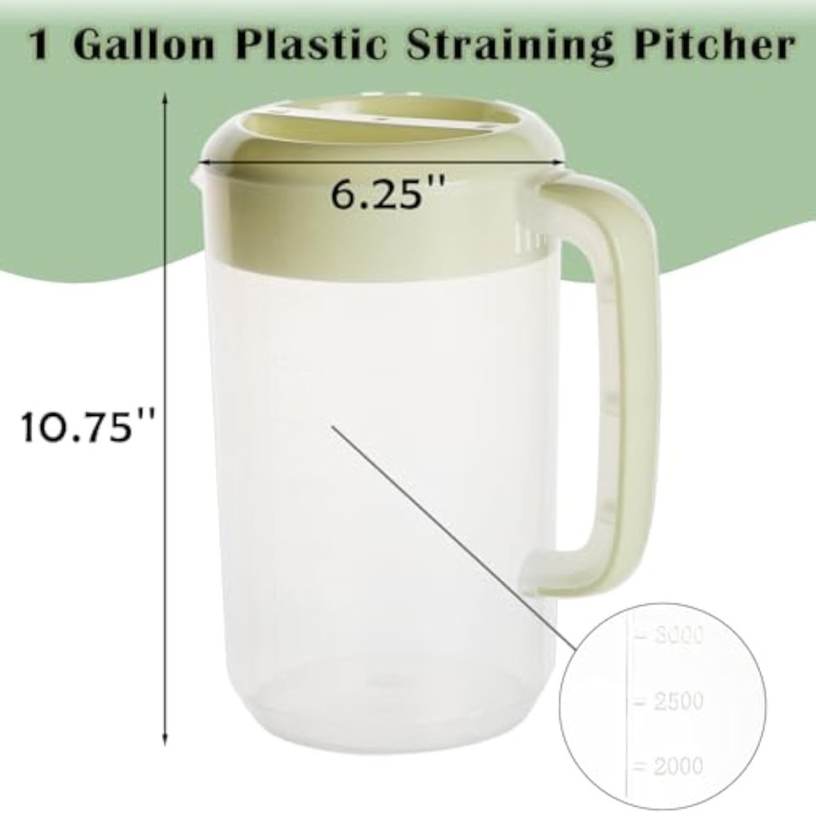 2 Pack 1 Gallon Plastic Straining Pitcher with Lid and Handle - Measur ...