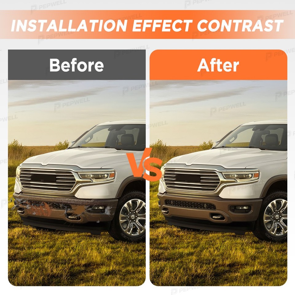 E Coated Black Front Bumper Face Bar W/ Fog Light Holes For Ram 1500 ...