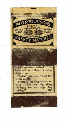 1 Old S.J.Moreland 1900s matchbox label Special Two travellers arrived ...
