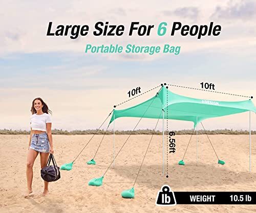 Windproof Beach Tent Sun Shelter with 8 Sandbags, Wind Resistant Large ...