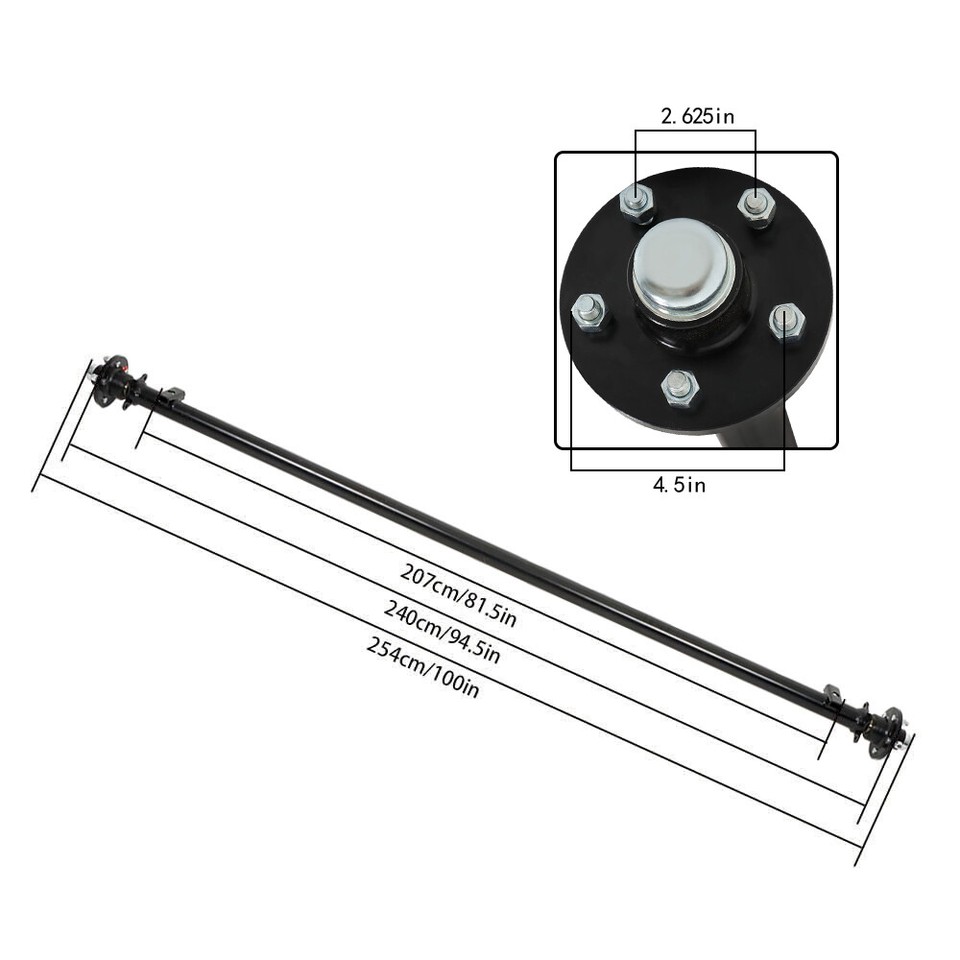 Trailer Axle 5lug 3.5K 4.5" 61~95"Hub Face 46~80"Spring Center 48~82 ...