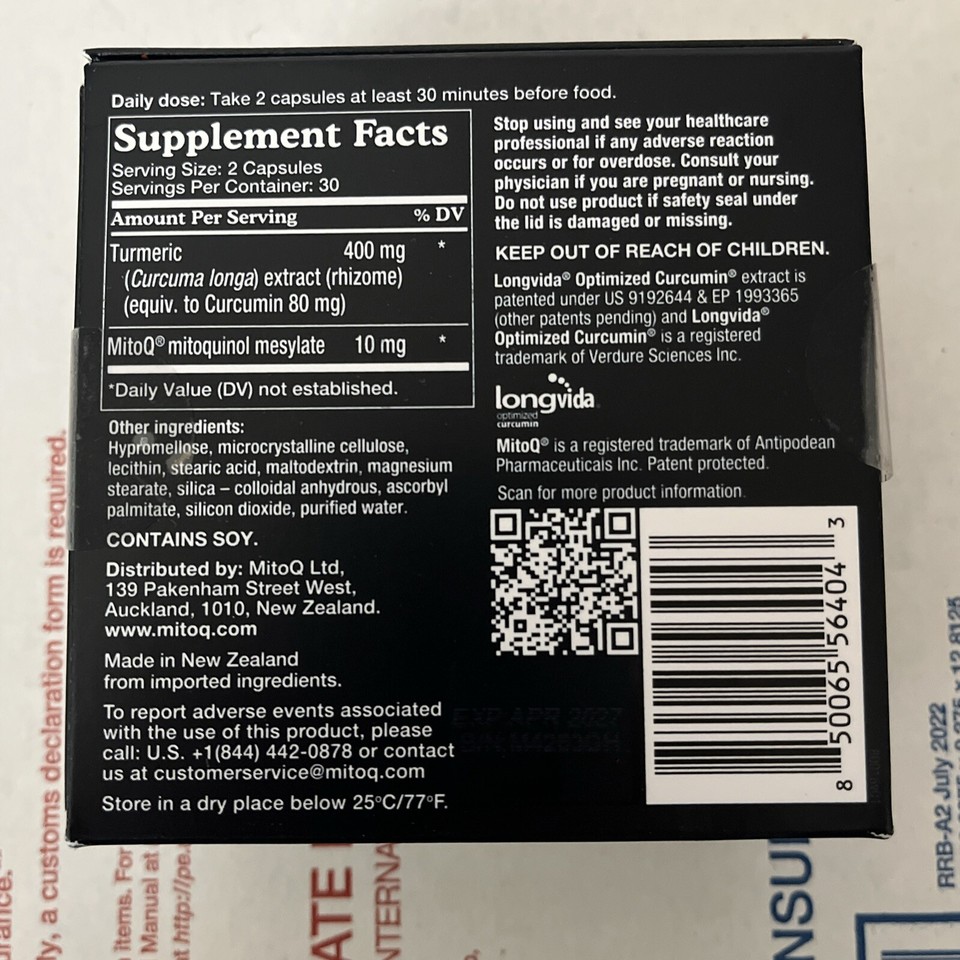 MitoQ + Curcumin 60 Capsules Cellular Dietary Supplement Mitoquinol NEW ...
