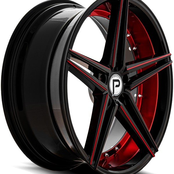 (Set of 4) Pinnacle P206 Savage 19x8.5 5x4.5" +35mm Black/Red Wheels ...