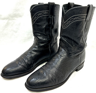 Justin Exotic Roper Boot Black Smooth Ostrich 3172 Men's Size 10.5 D | eBay
