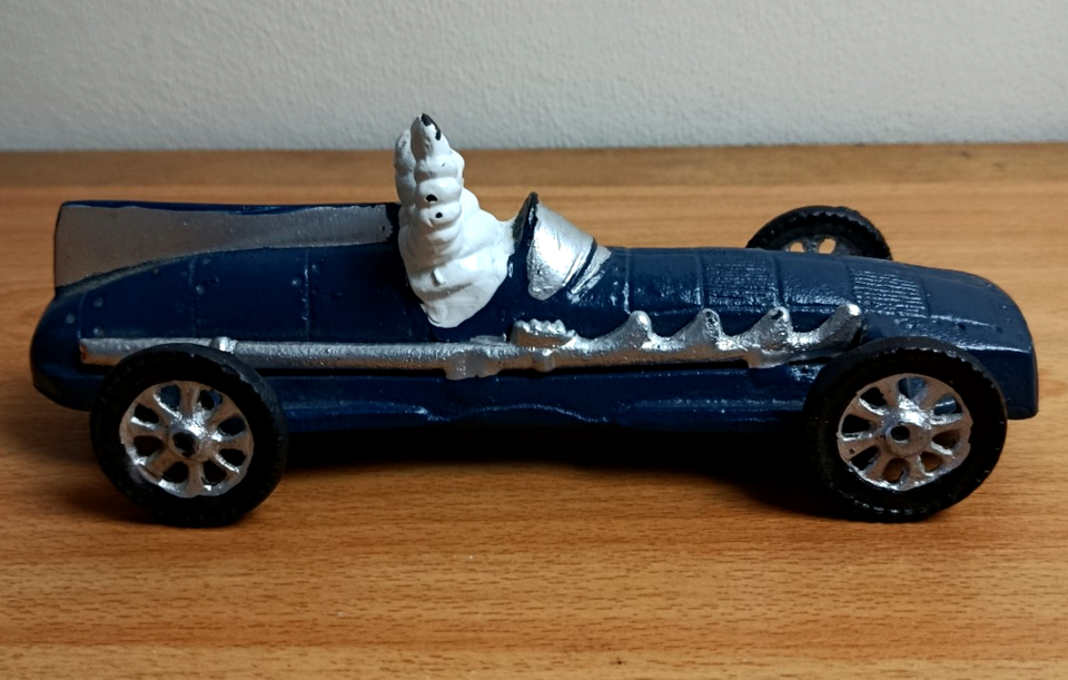 Vintage Cast Iron MICHELIN MAN Blue Racing Car 10" Inches Long ...
