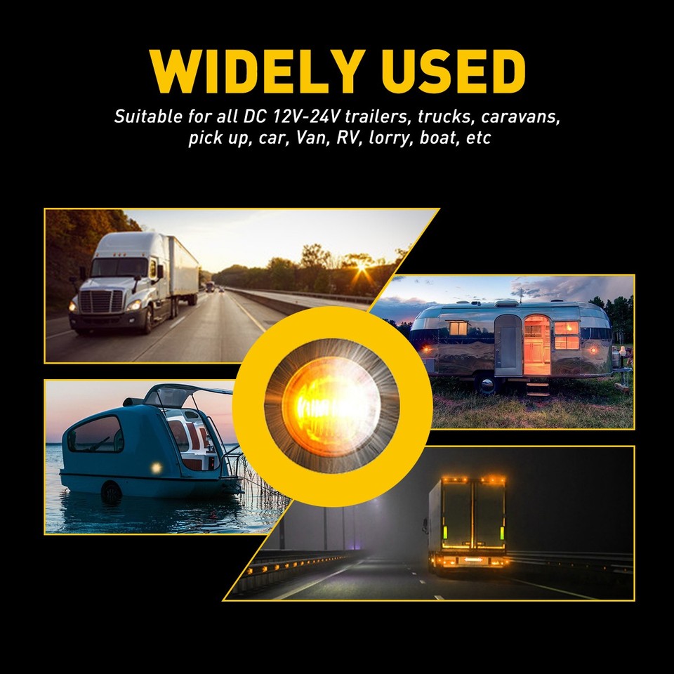 20x 12V Amber White LED Marker Side Lights Truck Trailer Round Bullet ...