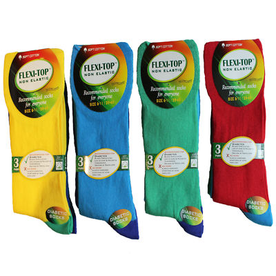 6,12 Pairs Mens NON ELASTIC Flexitop Diabetic Comfort Socks Loose Top ...