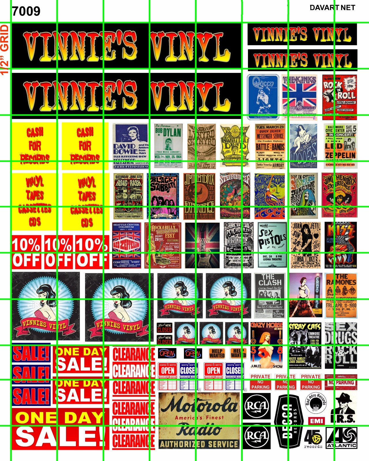 7009 DAVE'S DECALS BIZ SET VINNIE'S VINYL RECORD STORE SIGNAGE CONCERT ...