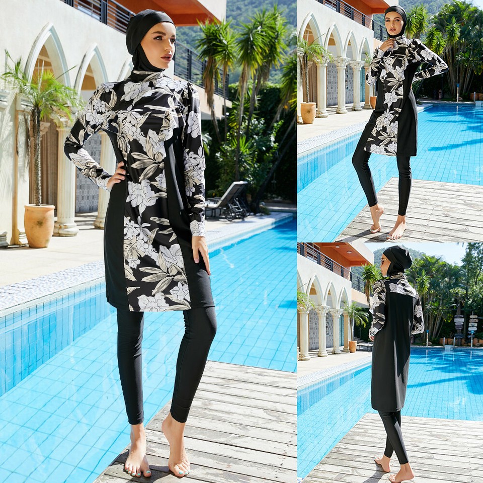 3pcs Muslim Women Swimwear Hijab Modest Islamic Swimsuit Arab Swim ...