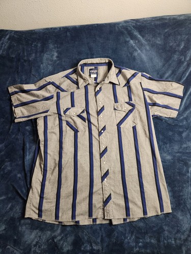 Vintage Wrangler Button Up Shirt Mens Size 2XL Gray Blue Striped ...