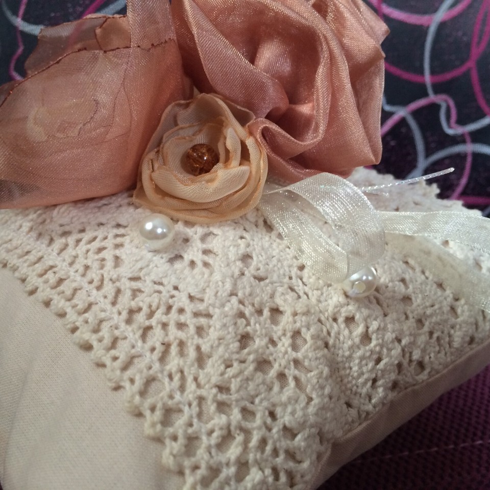 Decorative mini pillow handmade lace flowers organza 7x7 in | eBay