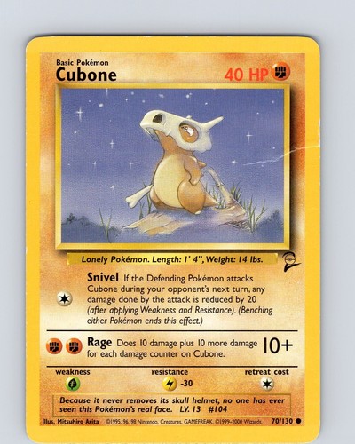 Pokemon TCG Cubone Base Set 2 70/130 Unlimited Regular Uncommon Card ...