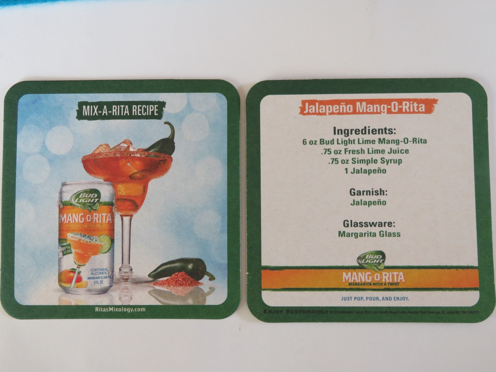 Drink Coaster ~ BUD LIGHT Mango-O-Rita Mix-A-Rita Recipe with Jalapeno ...