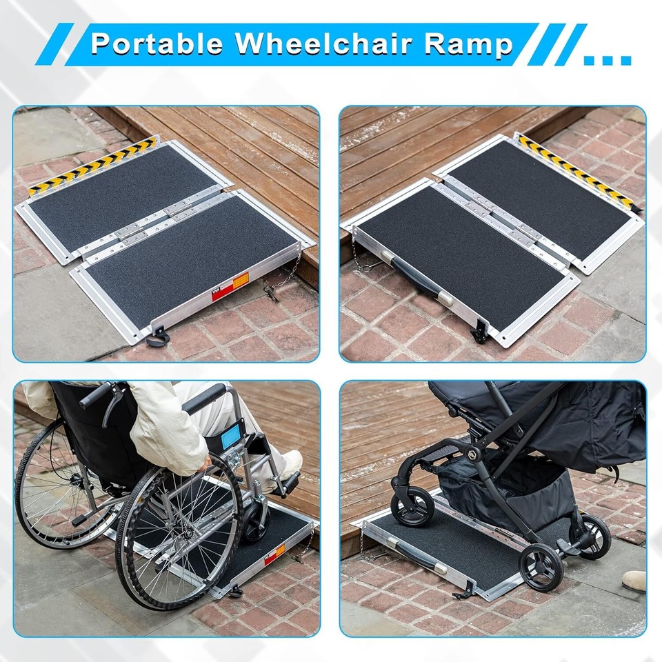 2-10ft Folding Aluminum Wheelchair Ramp Portable Mobility Scooter Non ...
