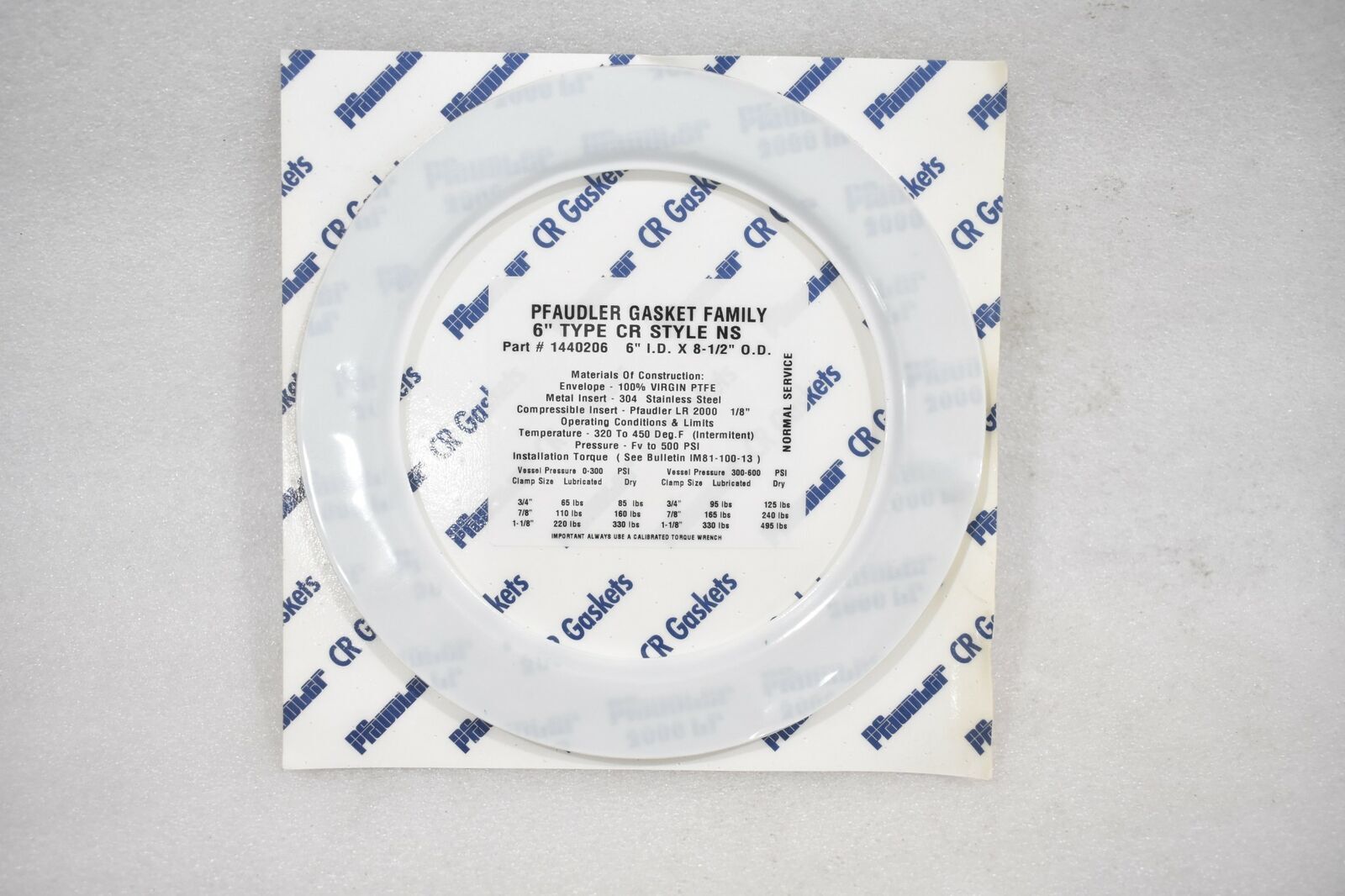PFAUDLER 1440206 TYPE CR STYLE NS GASKET 6"I.D. X 8-1/2" O.D. | eBay