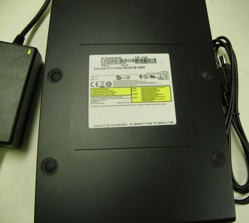 Samsung SE-S204N DVD-R/RW External Lightscribe SE-S204 Drive W AC ...