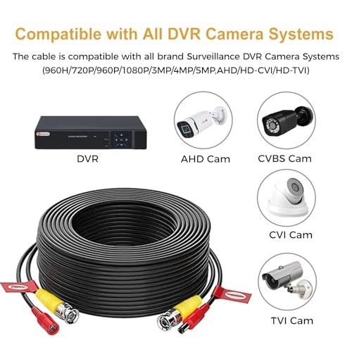 200ft Video Power Cable 4 Pack for CCTV Security Cameras, 8 BNC ...