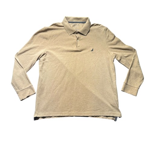 Nautica Mens XL Polo Shirt Beige Performance Deck Long Sleeve Classic ...