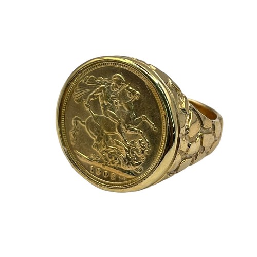 1905 22ct Full Sovereign Coin In 9ct 9k Men’s Ring Mount Size Z. Brand ...