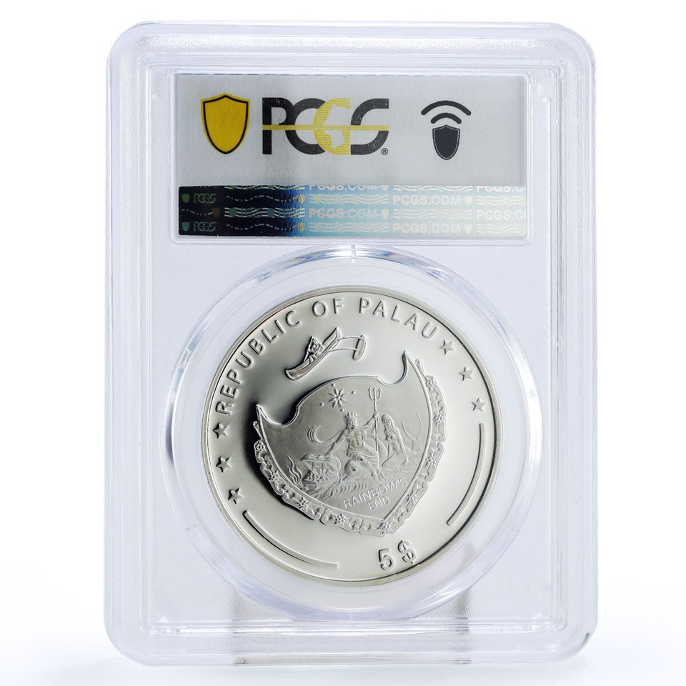 Palau 5 dollars Pacific Wildlife Blue Butterfly Fauna PR68 PCGS Ag coin ...