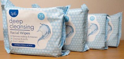 4 x pack 25 SPA Deep Cleansing Facial Wipes Make-up Mascara Remover ...