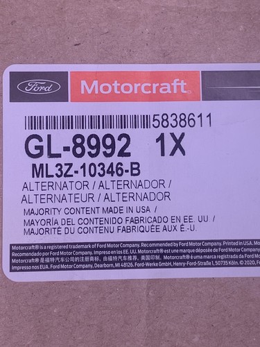 Alternator Motorcraft GL-8992 ML3Z-10346-B fits 21-22 Ford F-150 tested ...