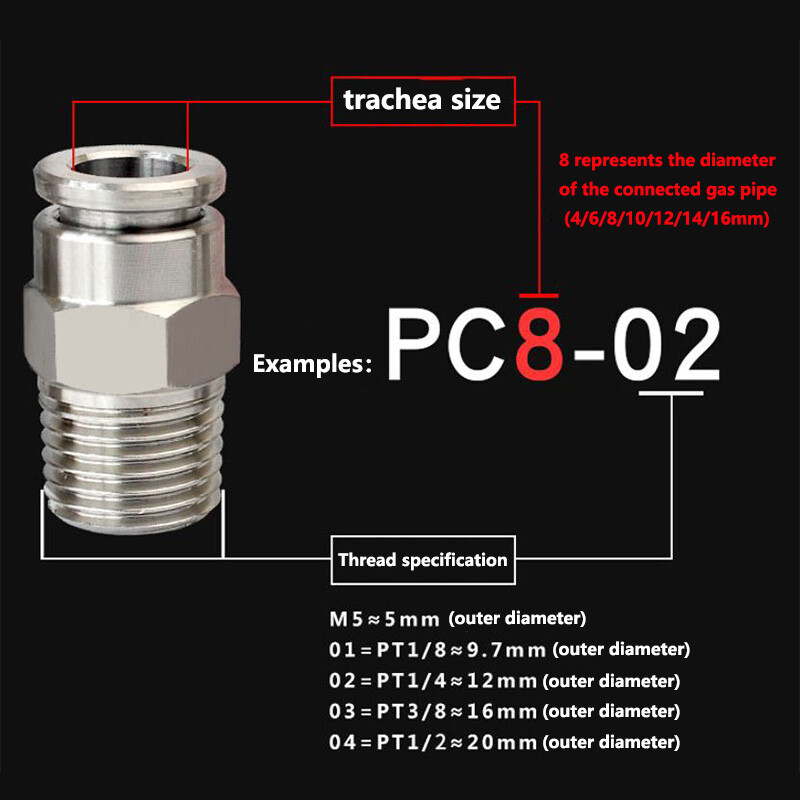 Straight-way Air Push in Fitting Pneumatic Connector Male Thread for 4 ...