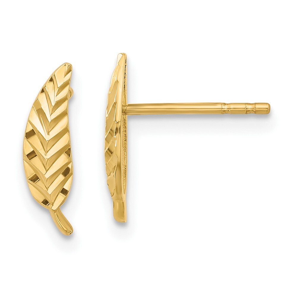 14K Polished and Diamond-cut Leaf Post Earrings | eBay