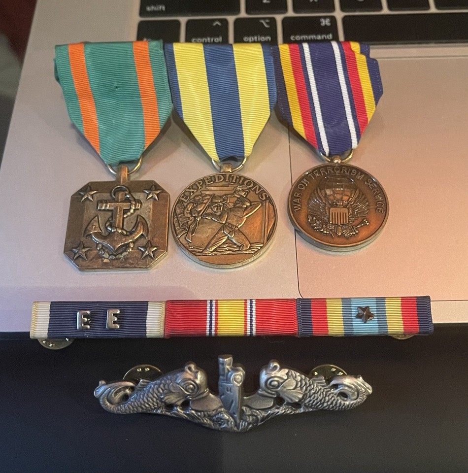 US Navy Award Medals Pins Submarine Officer EE Dolphins Fish Ribbons ...