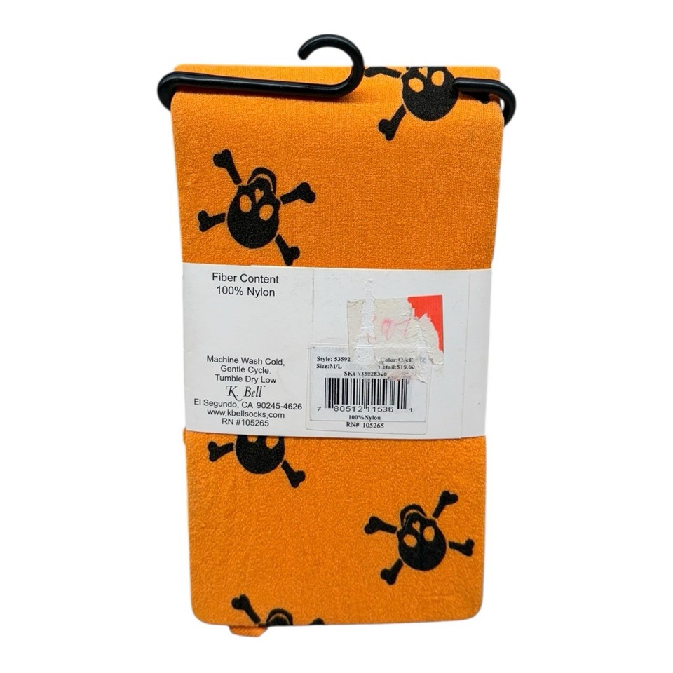 K Bell Footless Halloween Tights Skull and Cross Bones Size M/L 100% ...